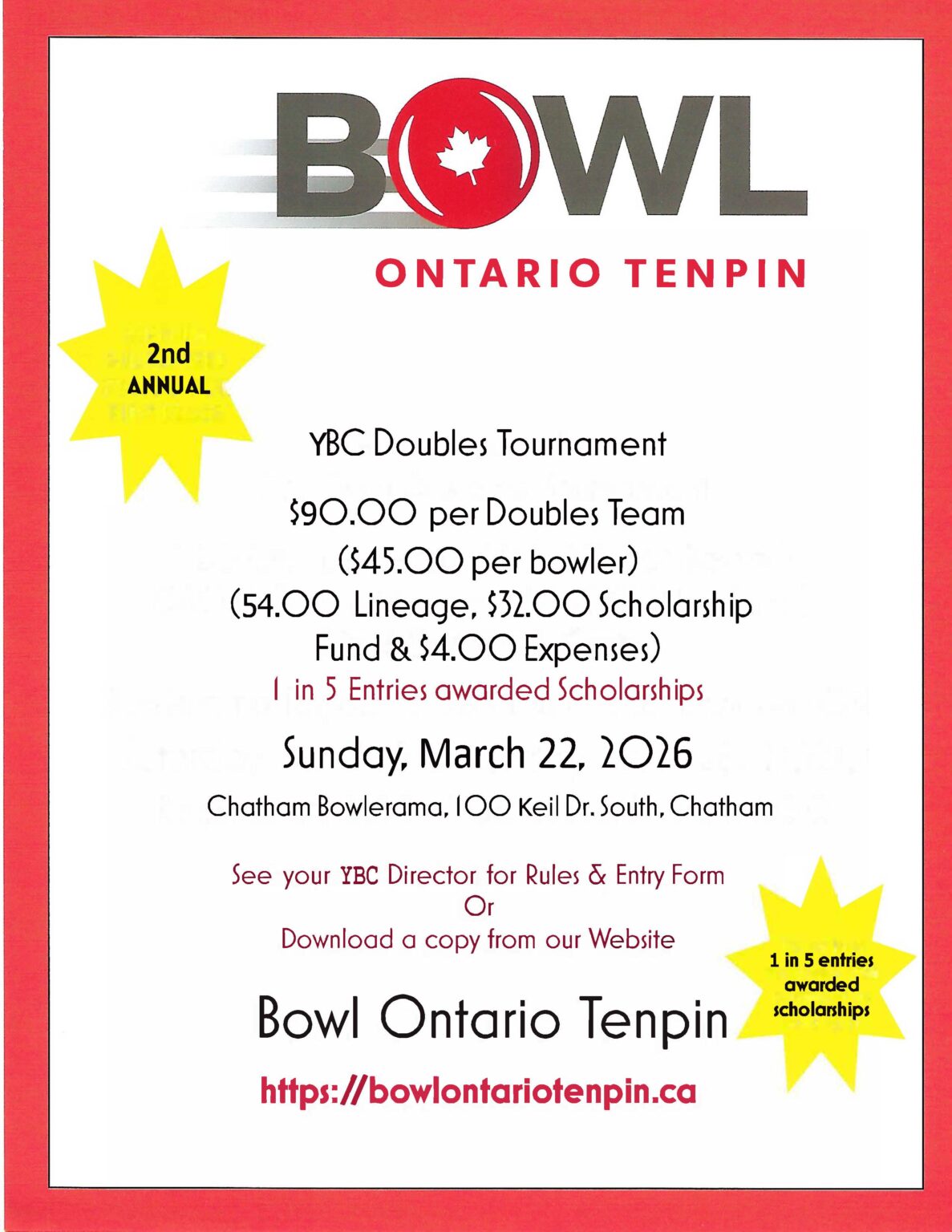 YBC Doubles Tournament – Bowl Ontario 10 Pin